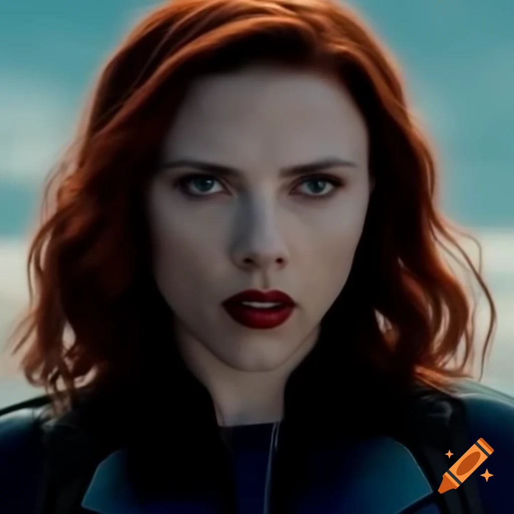 Scarlett johansson as black widow, full body with soft expression and long black hair on Craiyon