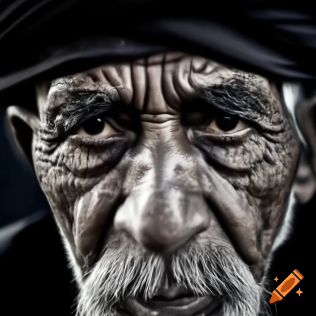 Close-up portrait of elderly Arab imam conveying emotions of resilience ...