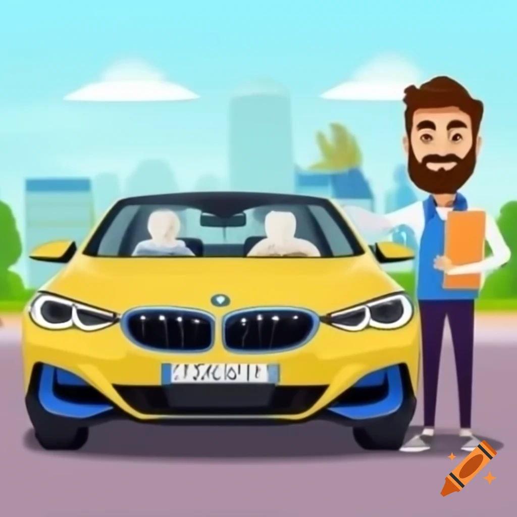 Pakistani driving examiner with clipboard next to BMW learners car on ...