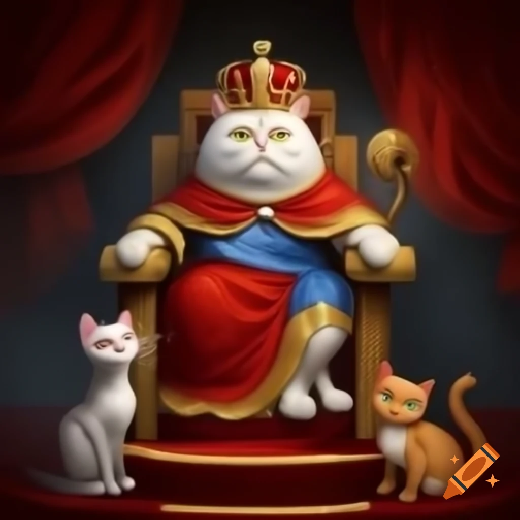 Cats on a throne wearing crowns and holding scepters in neoclassical ...