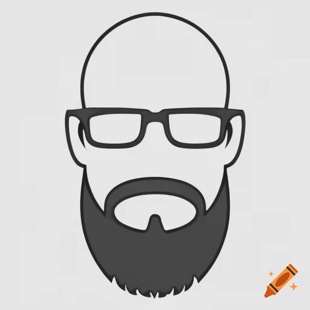 Street art style outline of bald figure with long beard and glasses in ...