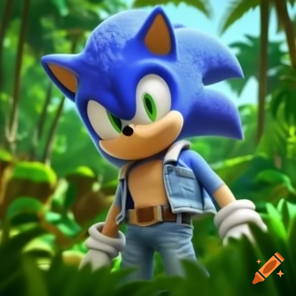 Sonic the hedgehog in denim jacket and jeans enjoying sunny day in ...