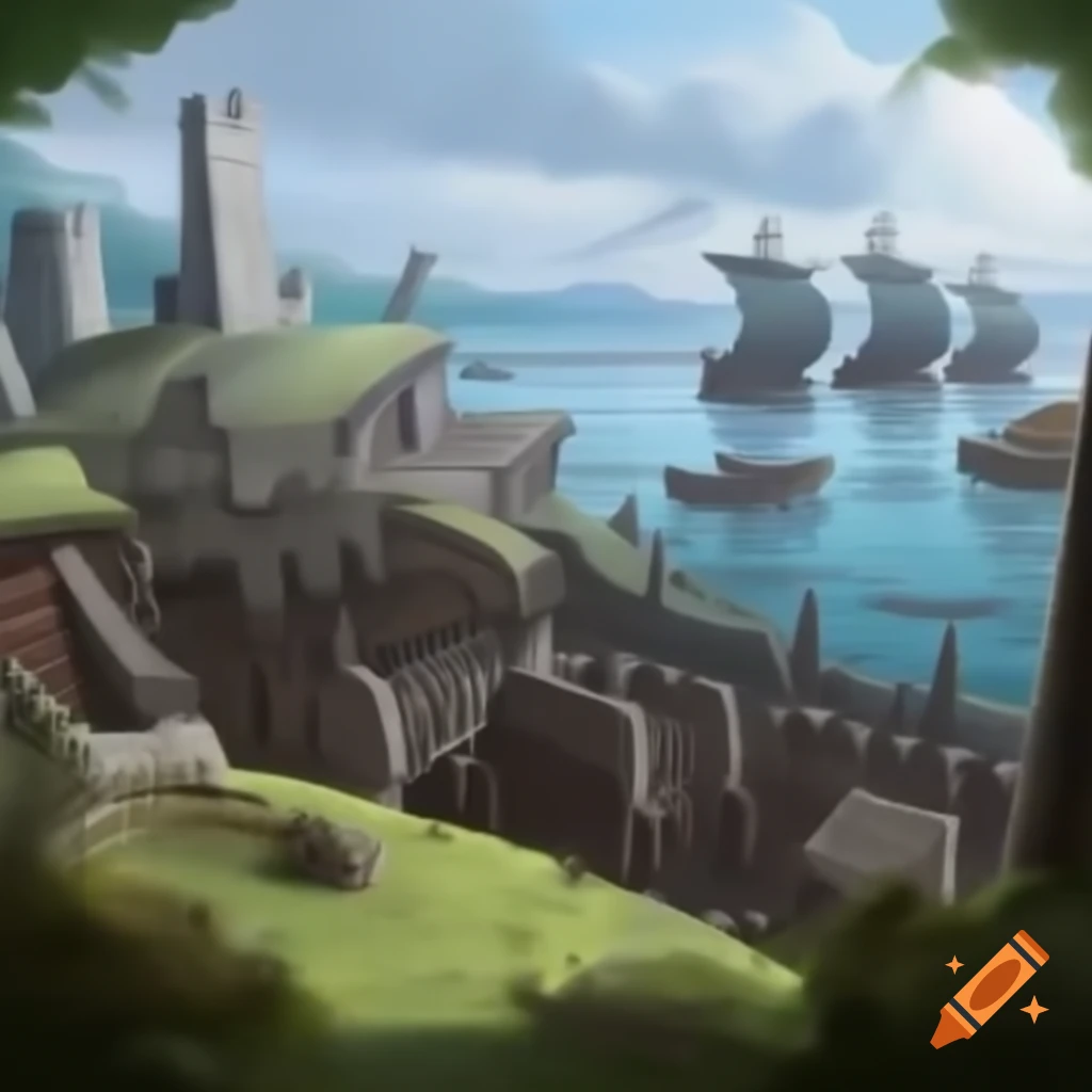 Ancient fantasy viking city by the sea with viking ships on Craiyon