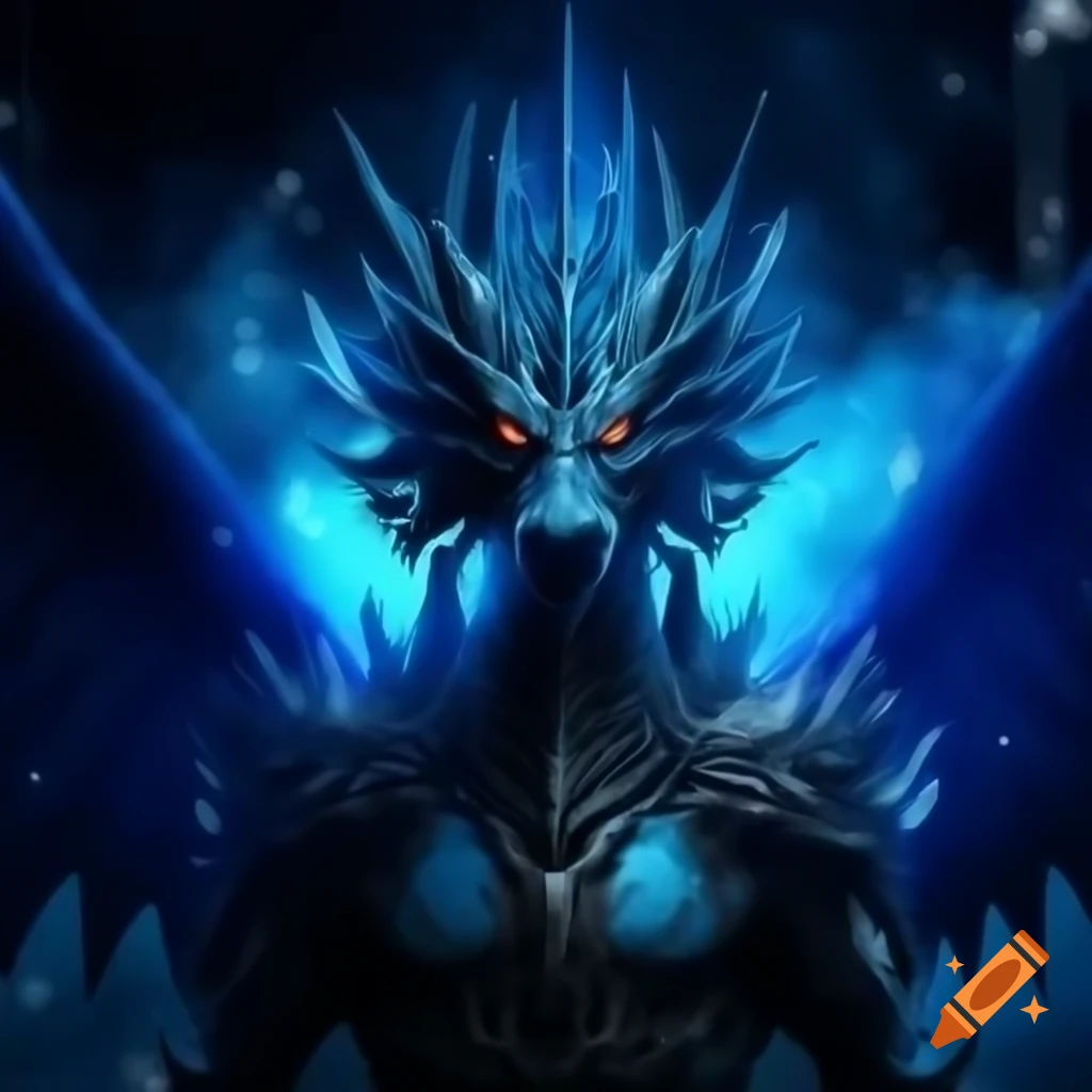 Sindragosa, the blue dragon queen, resurrected as a powerful undead entity on Craiyon