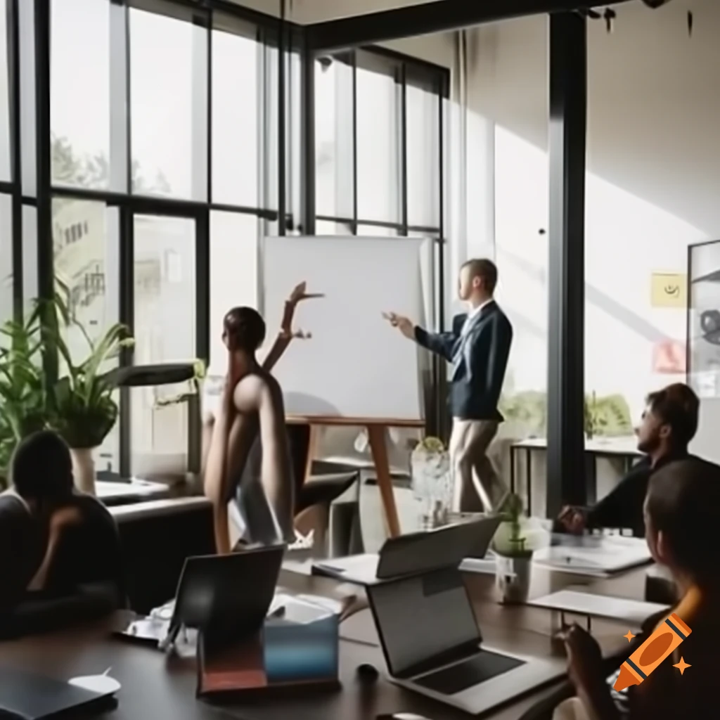 Diverse group of people collaborating in modern workspace, promoting ...