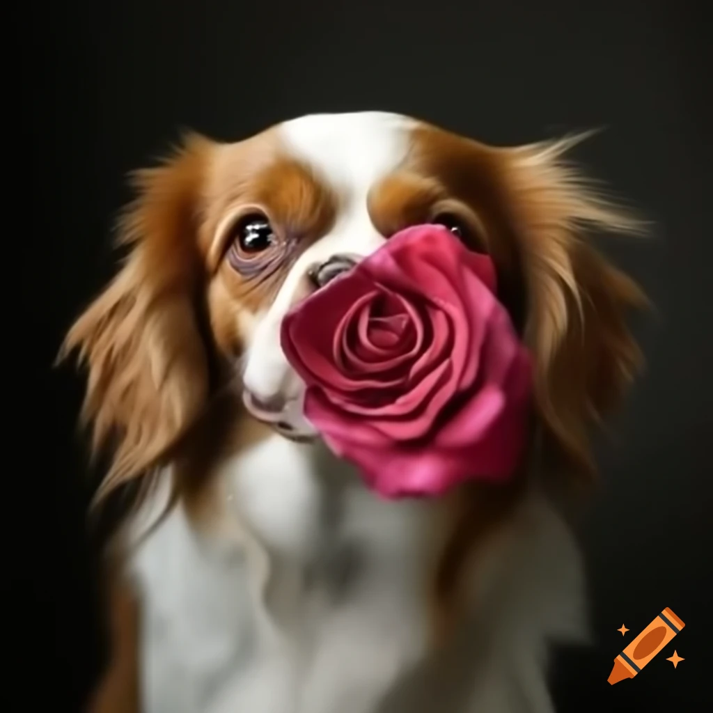 Dog holding a rose on Craiyon