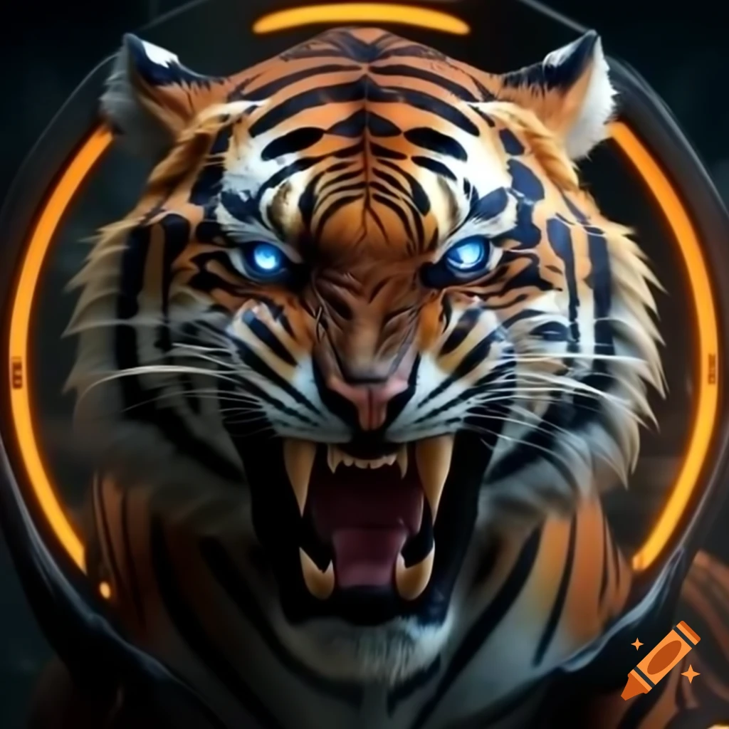 Iconic amur tiger in menacing pose with vibrant orange details on Craiyon