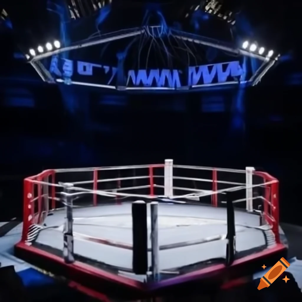 Mma cage and boxing ring hybrid with detailed specifications on Craiyon