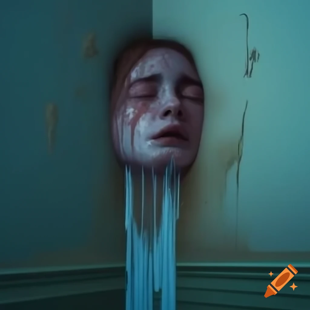 Surreal depiction of tears leaking through a wall on Craiyon
