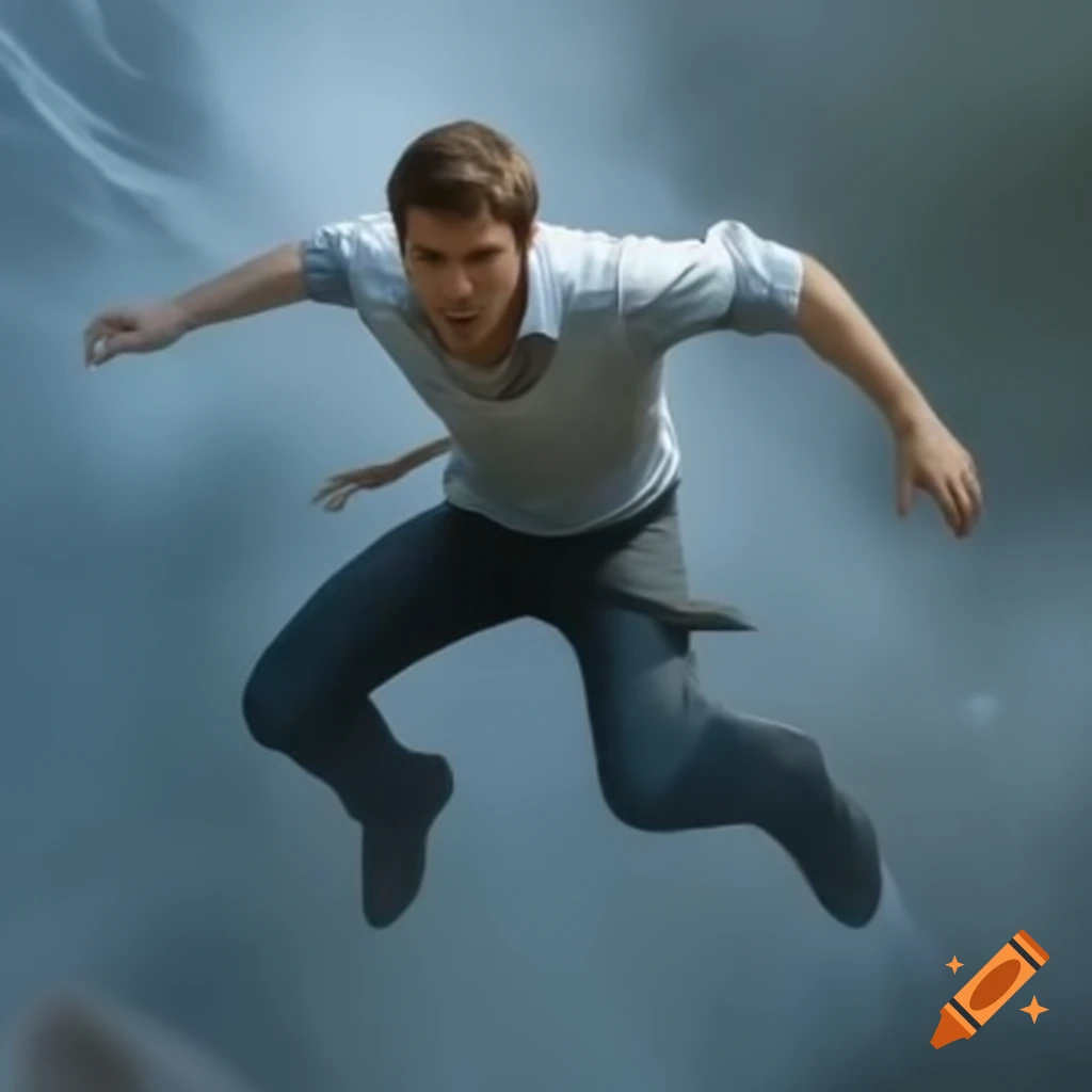 Semi-realistic depiction of a man falling from heaven on Craiyon