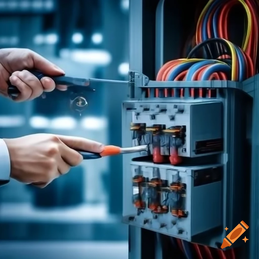 Professional electrician performing electrical installation and repair ...