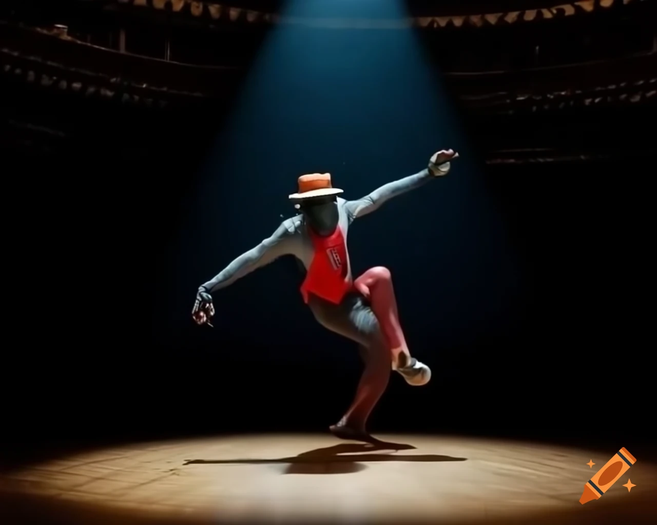 Ape dancing in ballroom spotlight wearing bow tie and cylinder hat on ...