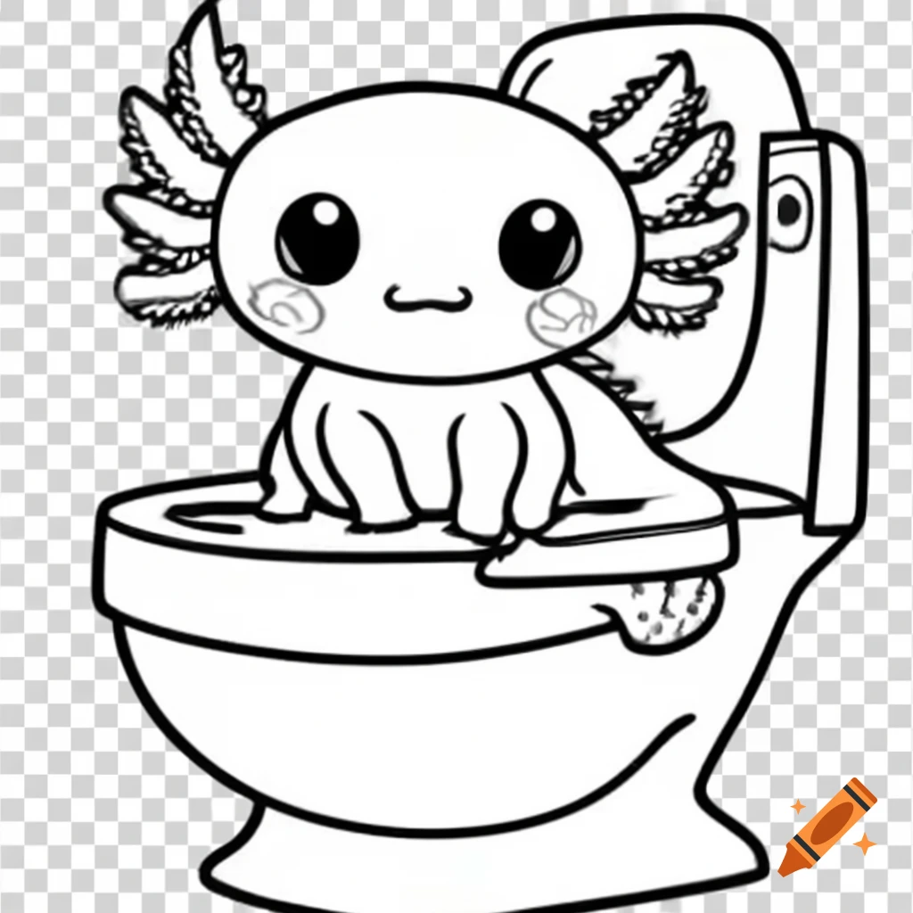 Cute axolotl on training potty-chair coloring page on Craiyon