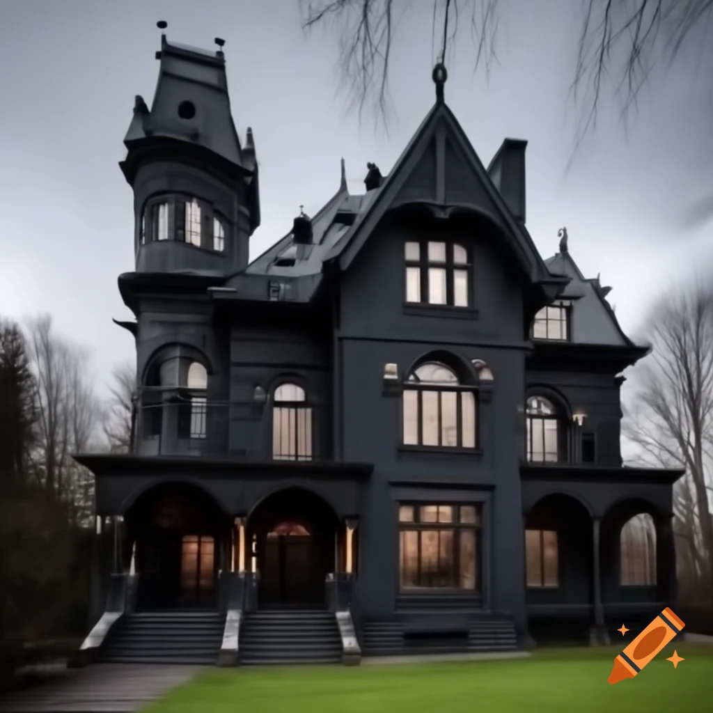Beautiful black mansion featuring gothic, classical, Victorian, art ...