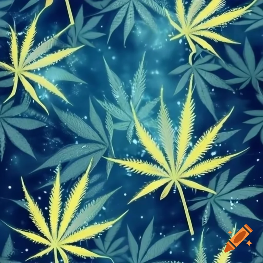 Frosty winter wallpaper with stylized cannabis leaves and snowflakes on ...