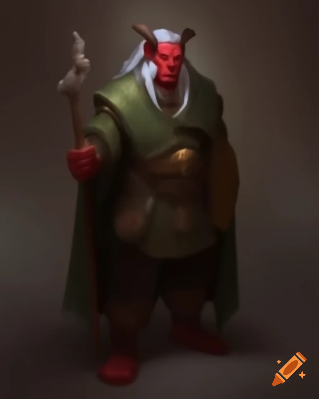 Full body portrait of a tiefling character with dark red skin and ram ...