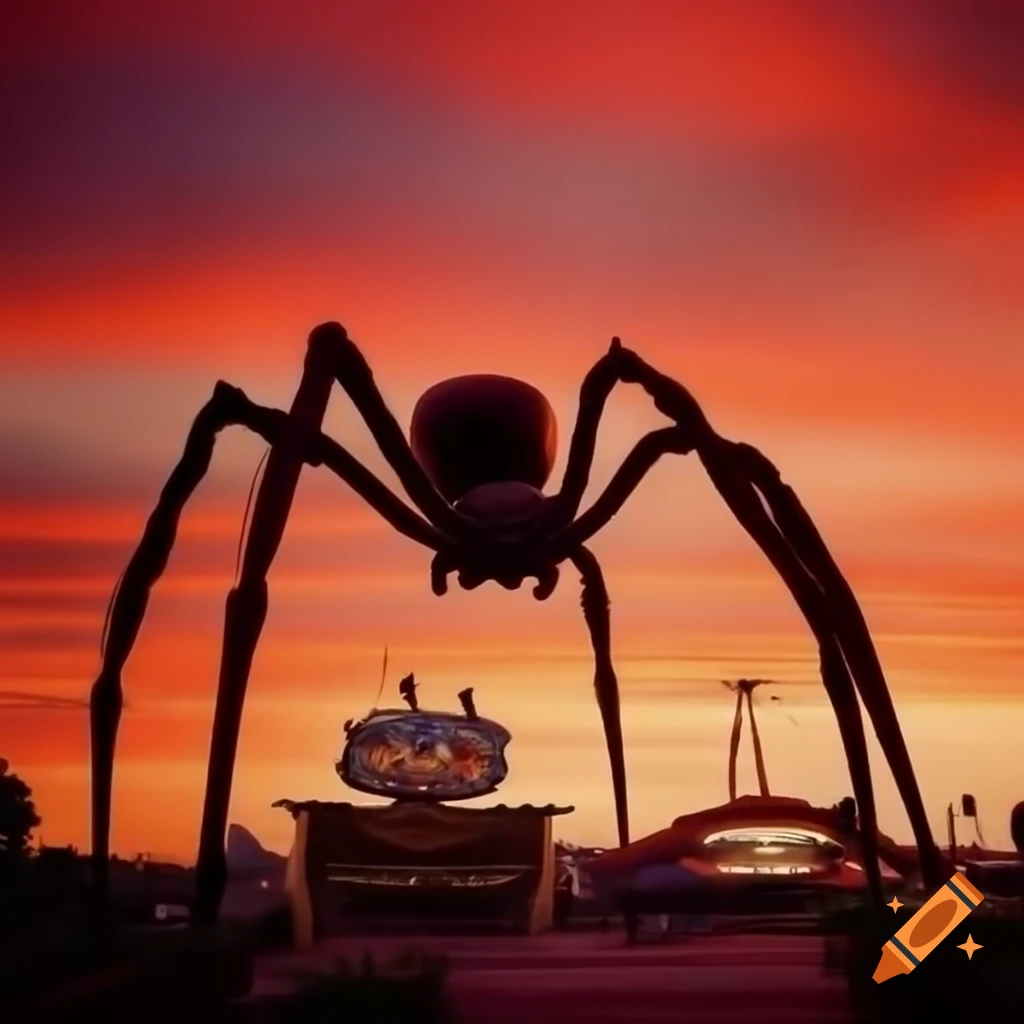 Realistic 80s-style photo of spider claw ride at retro amusement park ...
