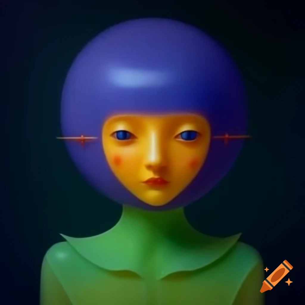 Surreal fantasy character with primary colored plasticky body and face ...