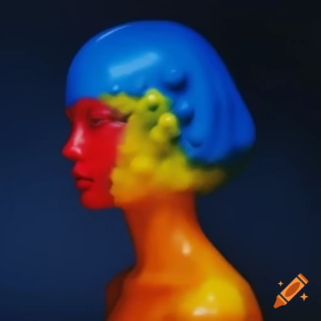 Surreal fantasy character with plasticky colored body and face on Craiyon