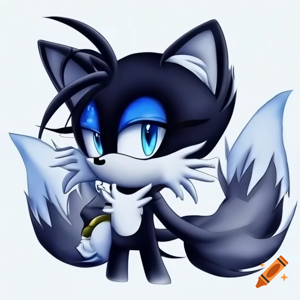 Black female fox with blue eyes and four tails styled as a Sonic ...