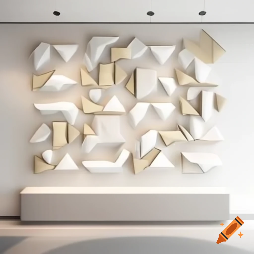 Modern studio wall design with neutral colors and geometric gold and ...