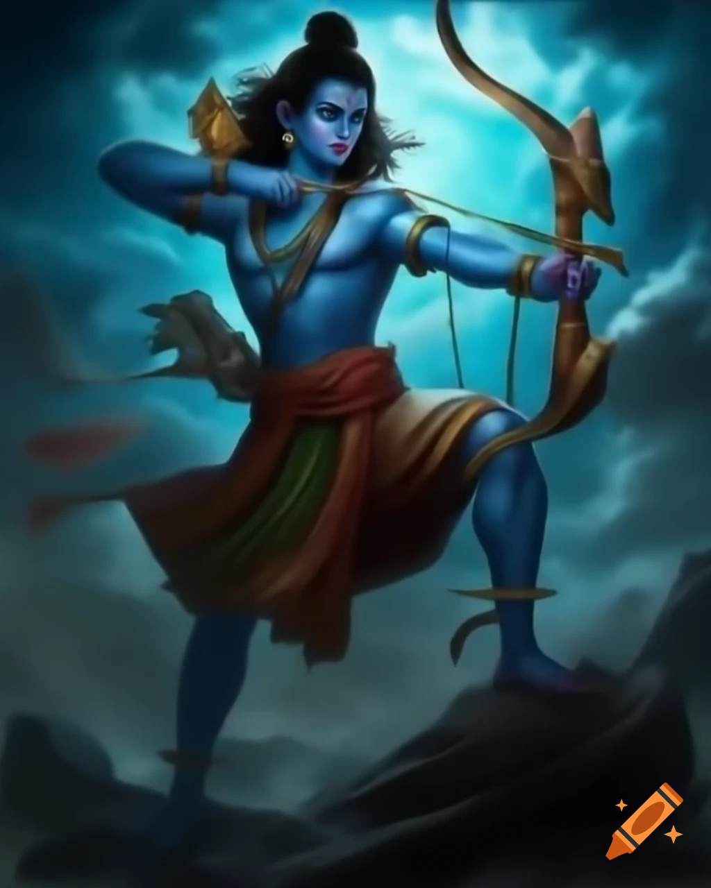Parashurama, sixth avatar of vishnu, aiming bow toward heavens ...