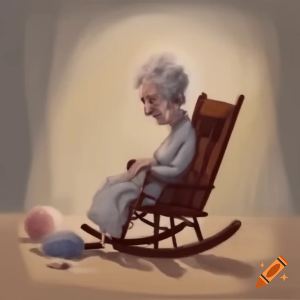 Old lady sitting in rocking chair surrounded by wool on Craiyon
