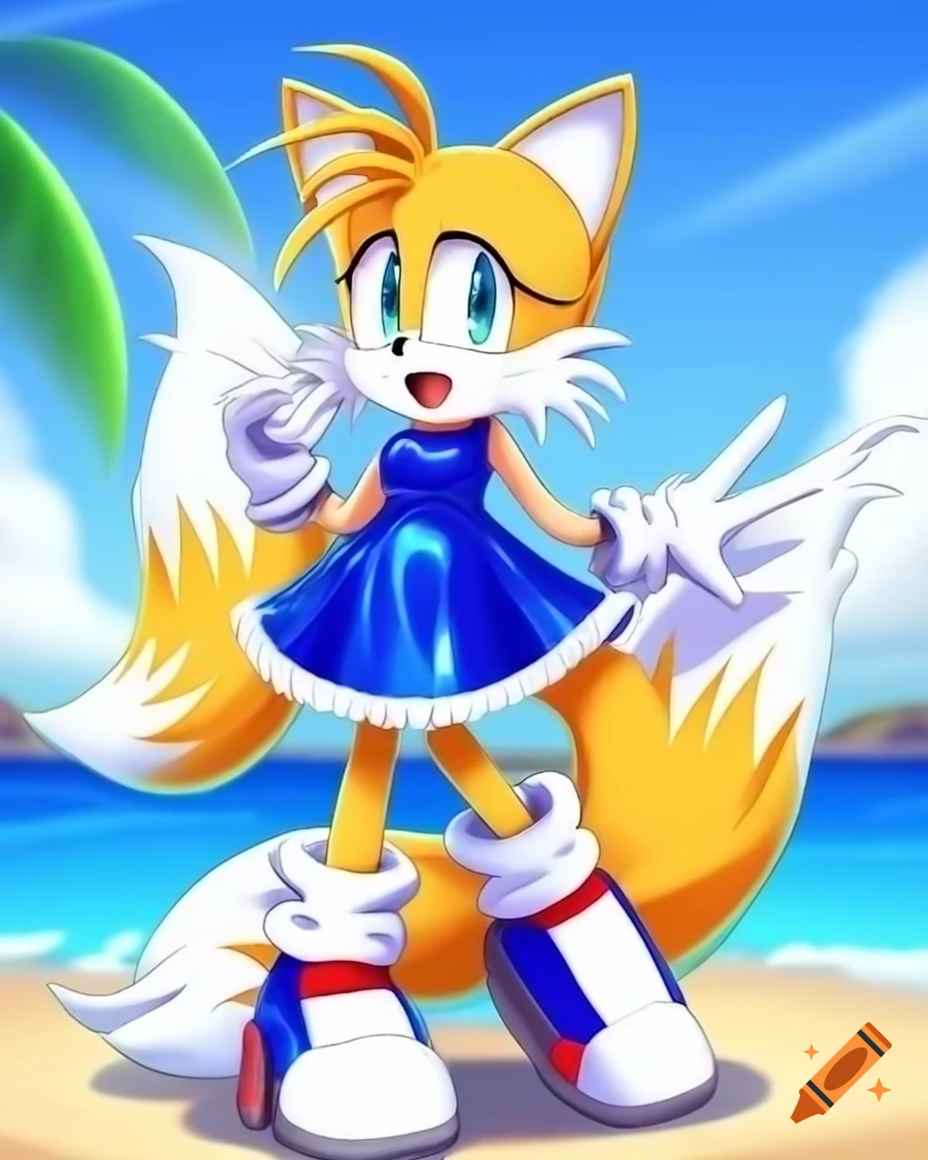 Female Tails character from Sonic the Hedgehog in blue glittery dress ...