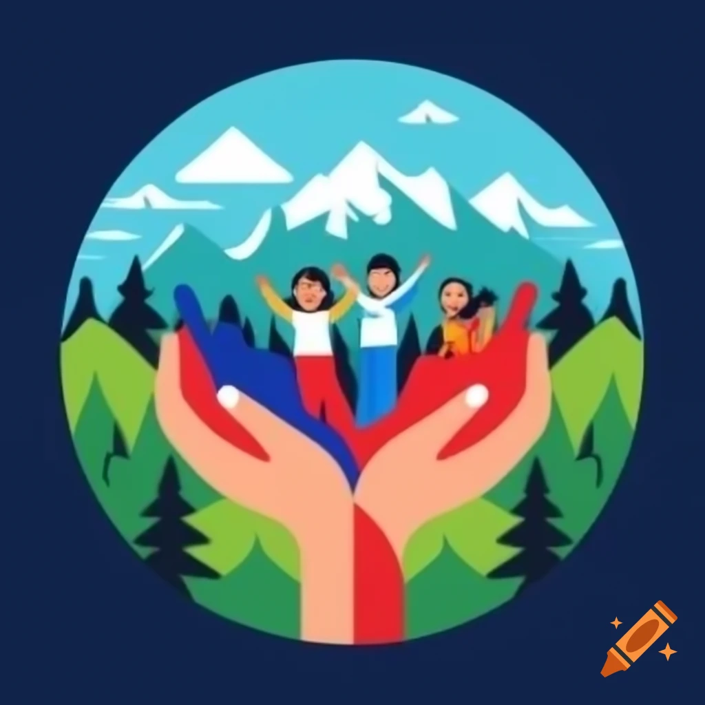 Modern colorful logo of filipino children in unity against mountain and ...