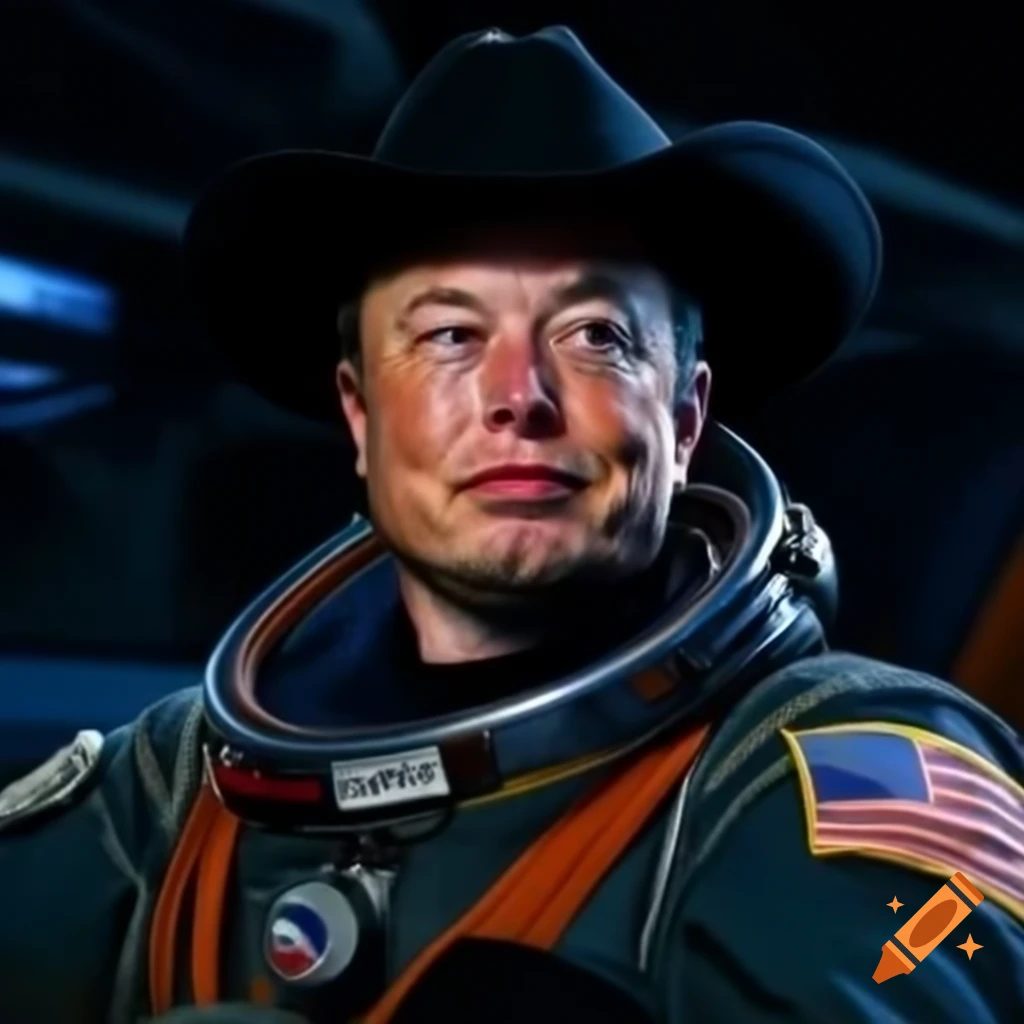 Elon Musk in space uniform and cowboy hat on Craiyon