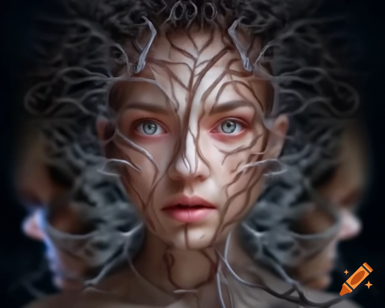 Close-up of interconnected life forms in hyper-realistic detail on Craiyon