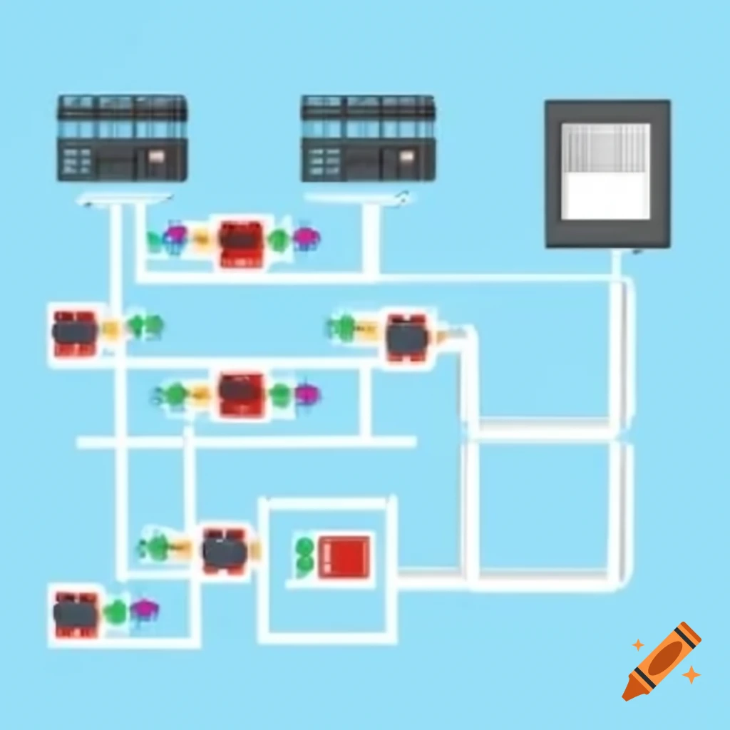 Easy network schematic with redundant pathways and colored components ...