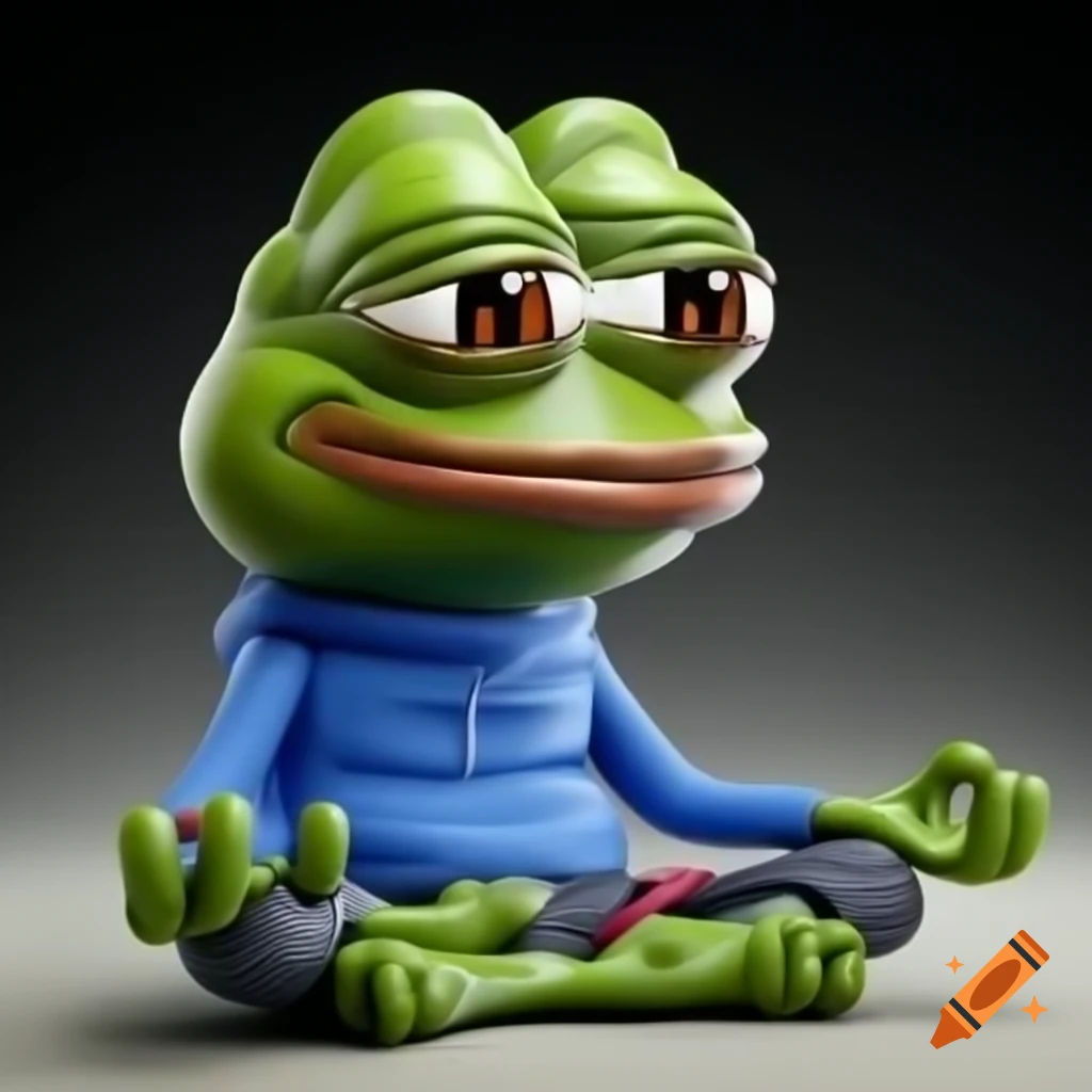 3D Pepe character meditating while floating in the air on Craiyon