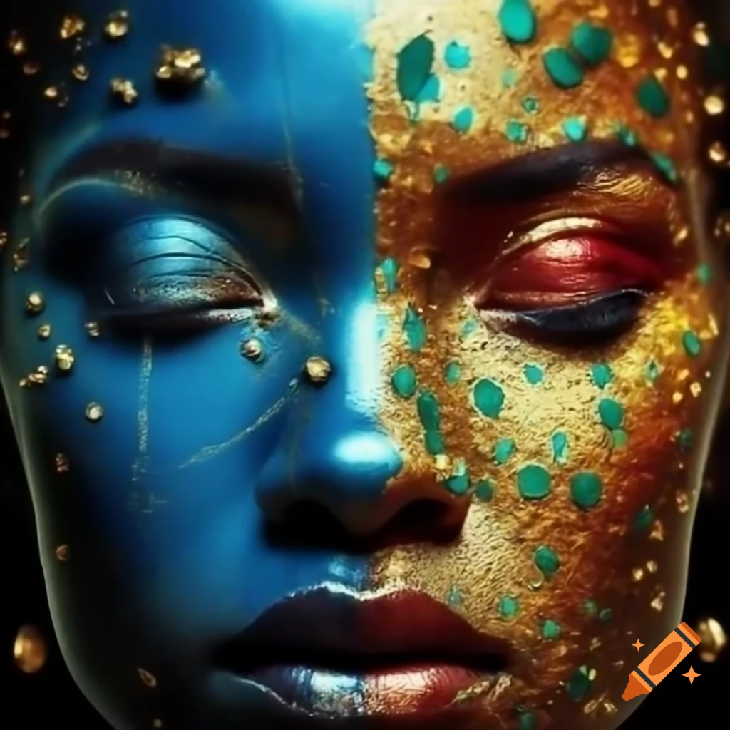 Deep cobalt blue skin with gold streaks inspired by kintsugi on Craiyon