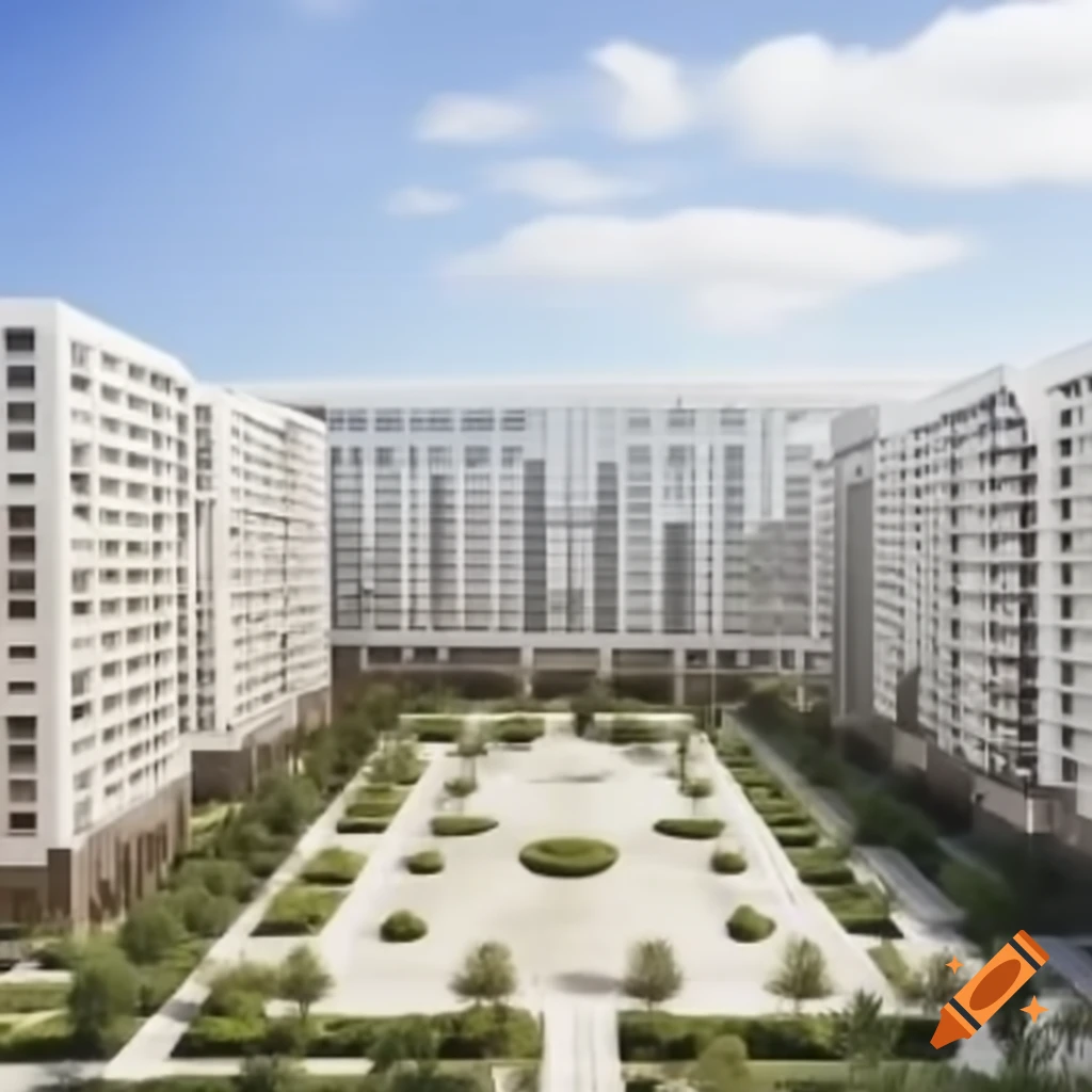 Modern town with 64 blocks of 11-floor buildings and luxurious ...