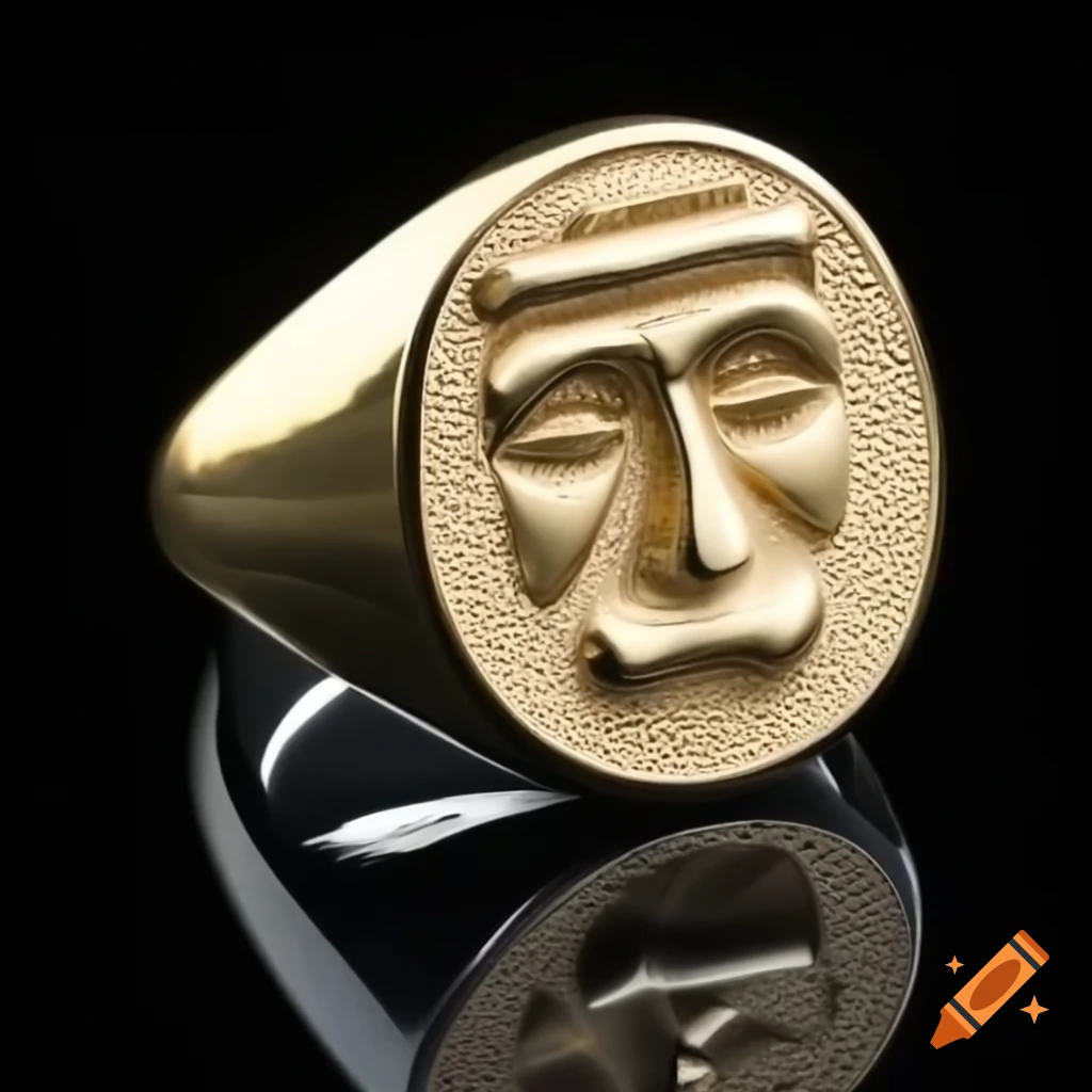 Signet ring with a reflective blank face, evoking mystery on Craiyon