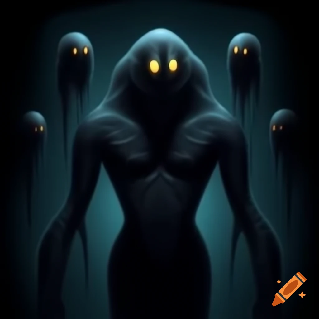 Dark shadowy scp figure with glowing eyes in ominous backdrop on Craiyon