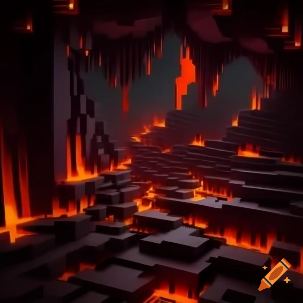 Digital background inspired by Minecraft's Nether biome with dark fiery ...