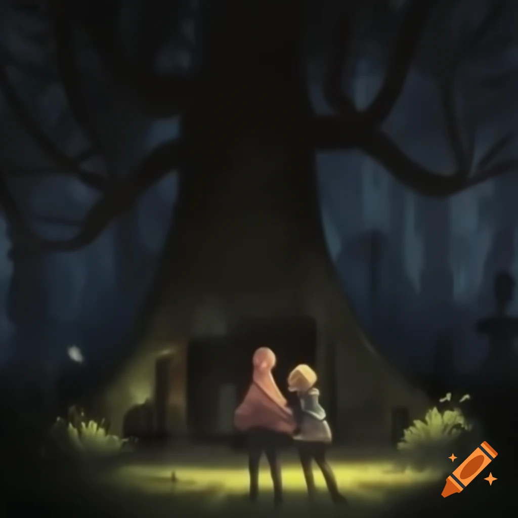 Hyper-realistic scene of friends in cozy attire in a mysterious setting ...