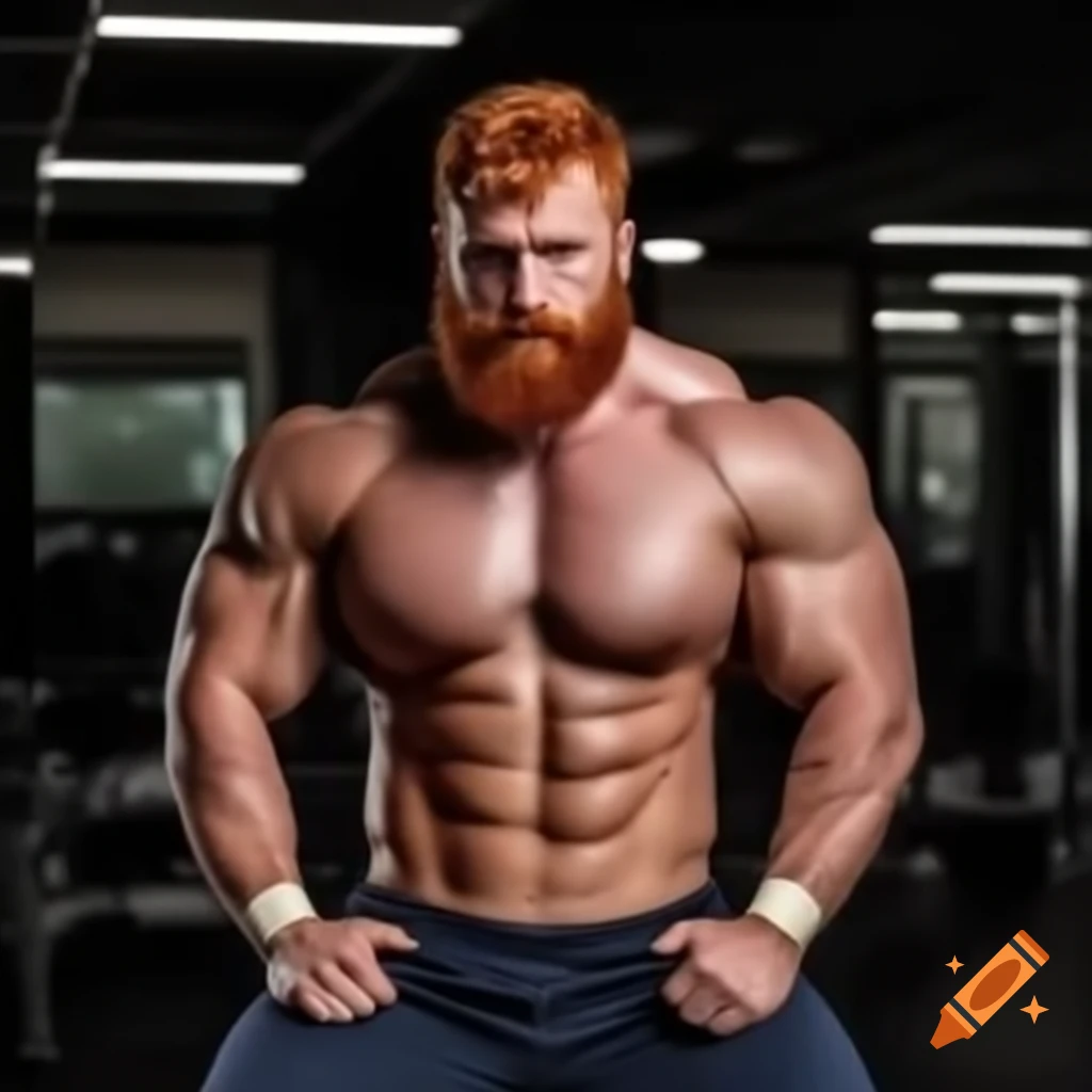 Muscular redhead male rugby player with short beard, standing on Craiyon