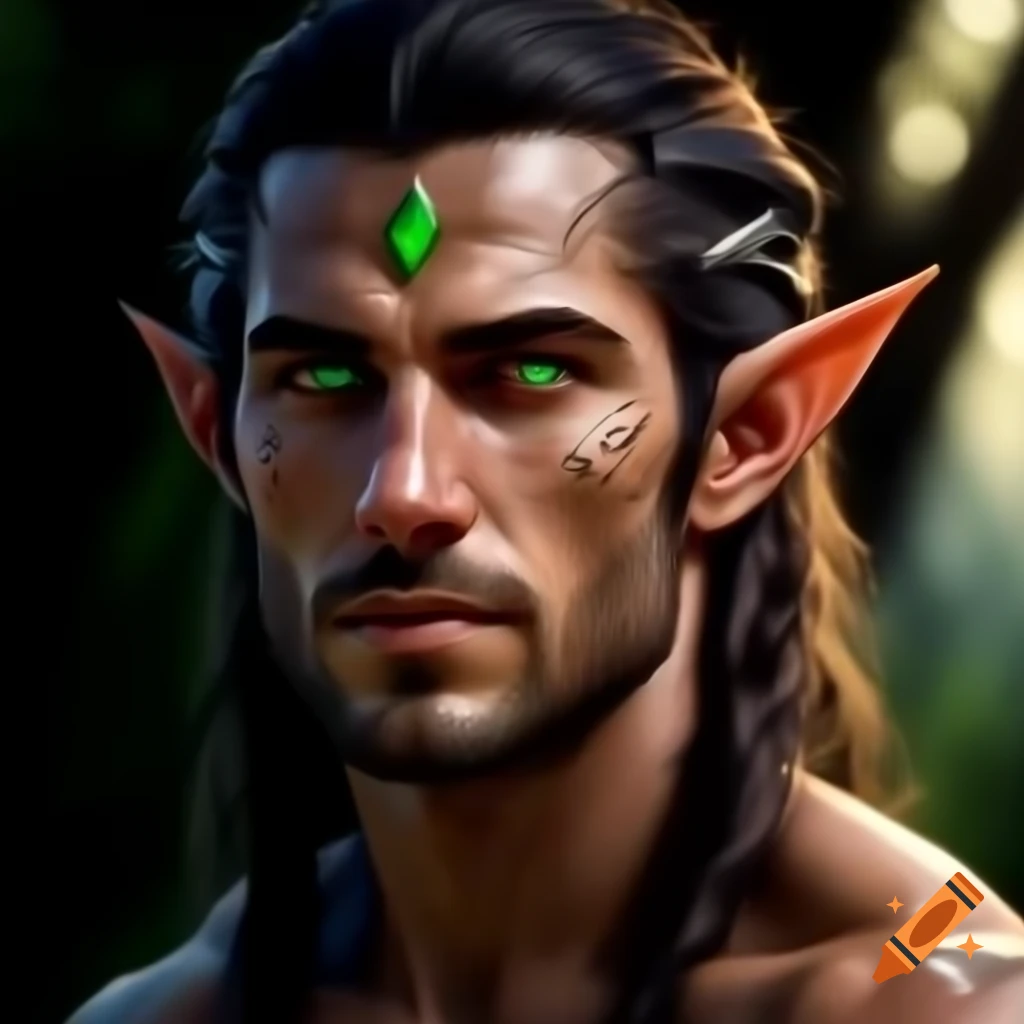 Full-body portrait of a handsome half-elf rogue with graceful features ...