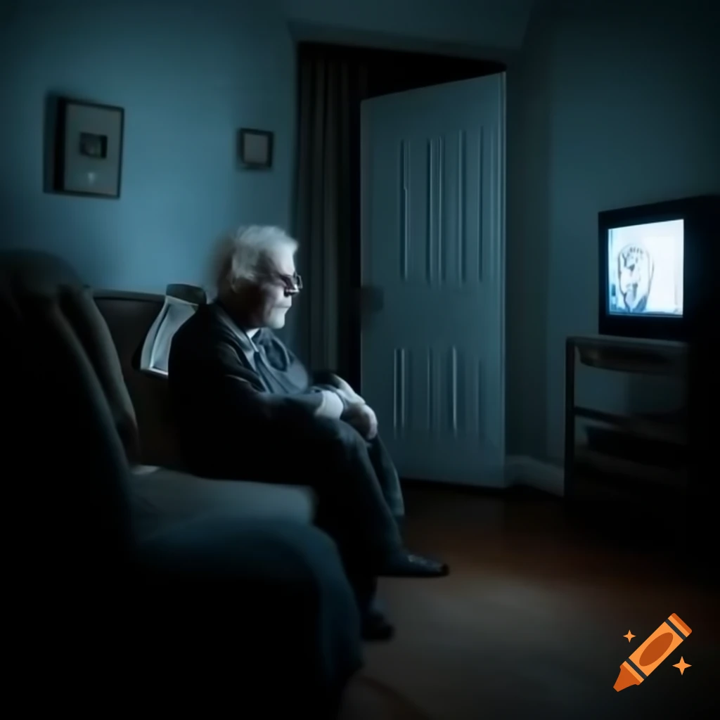 Realistic indoor night scene featuring a middle-aged man named Bill ...