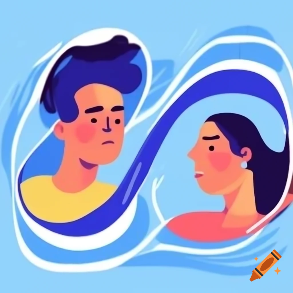 Abstract artwork depicting a man and woman on a date on Craiyon