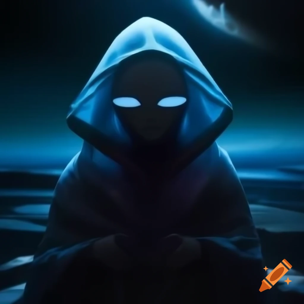 Amorphous plasmoid character Xar Vox, humanoid shape in deep blue with ...