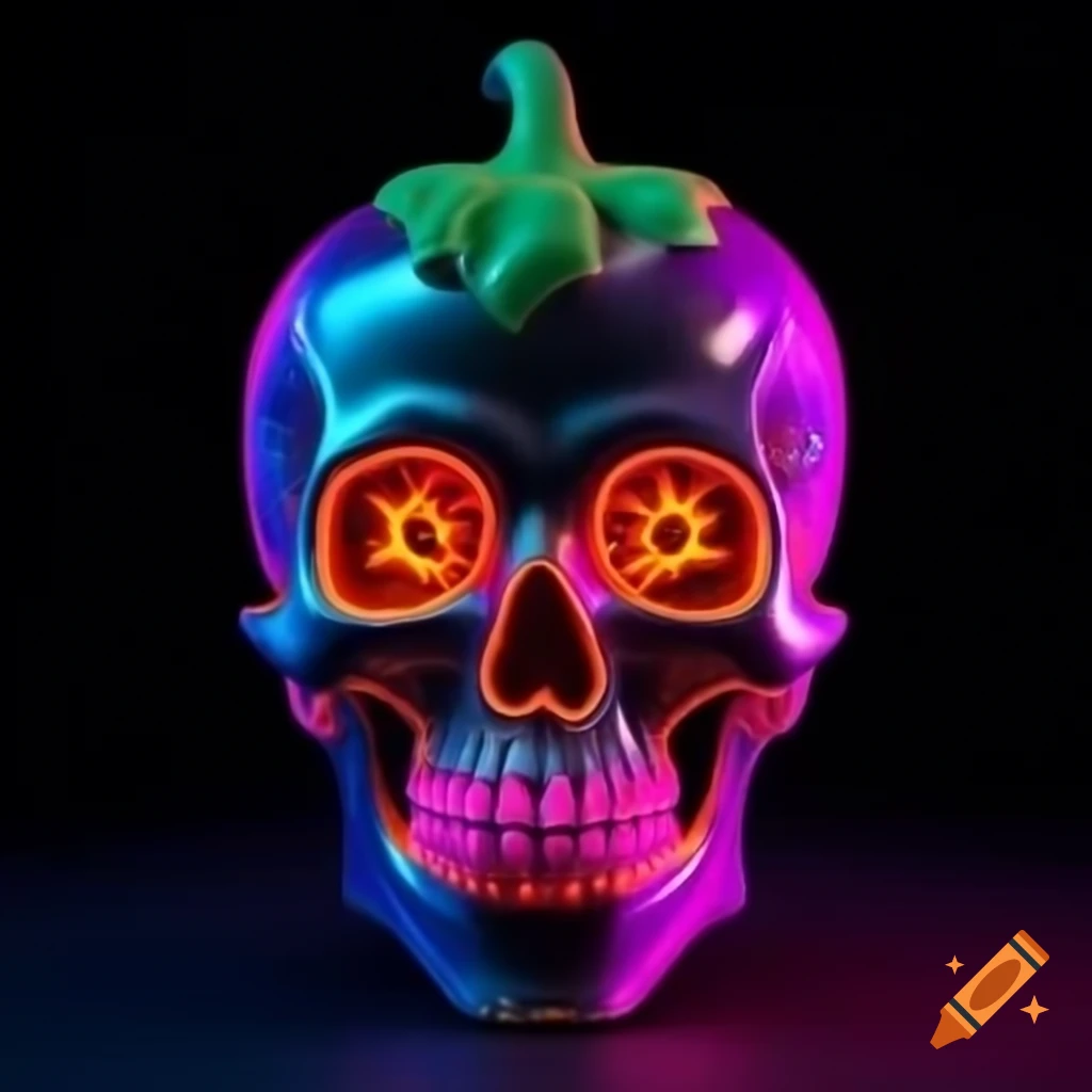 Vibrant neon skull designed as an eggplant for an eye-catching avatar ...