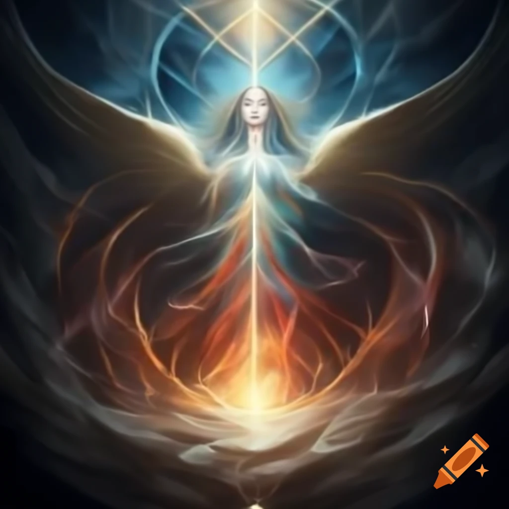 Ethereal angel intertwined with sacred geometry, radiating divine light ...