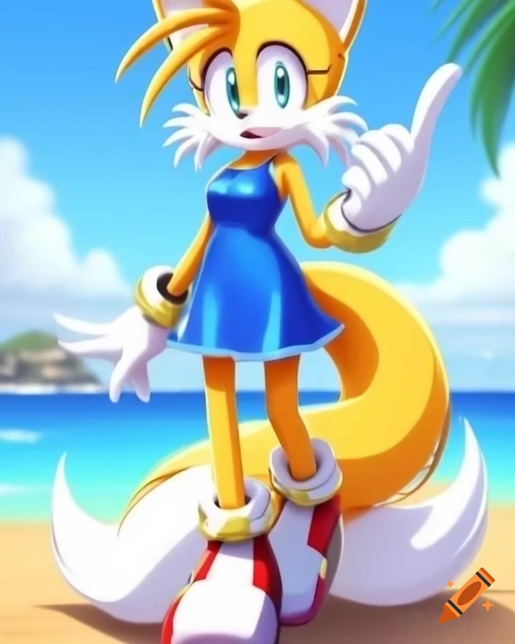 Female Tails character from Sonic the Hedgehog in blue glittery dress ...