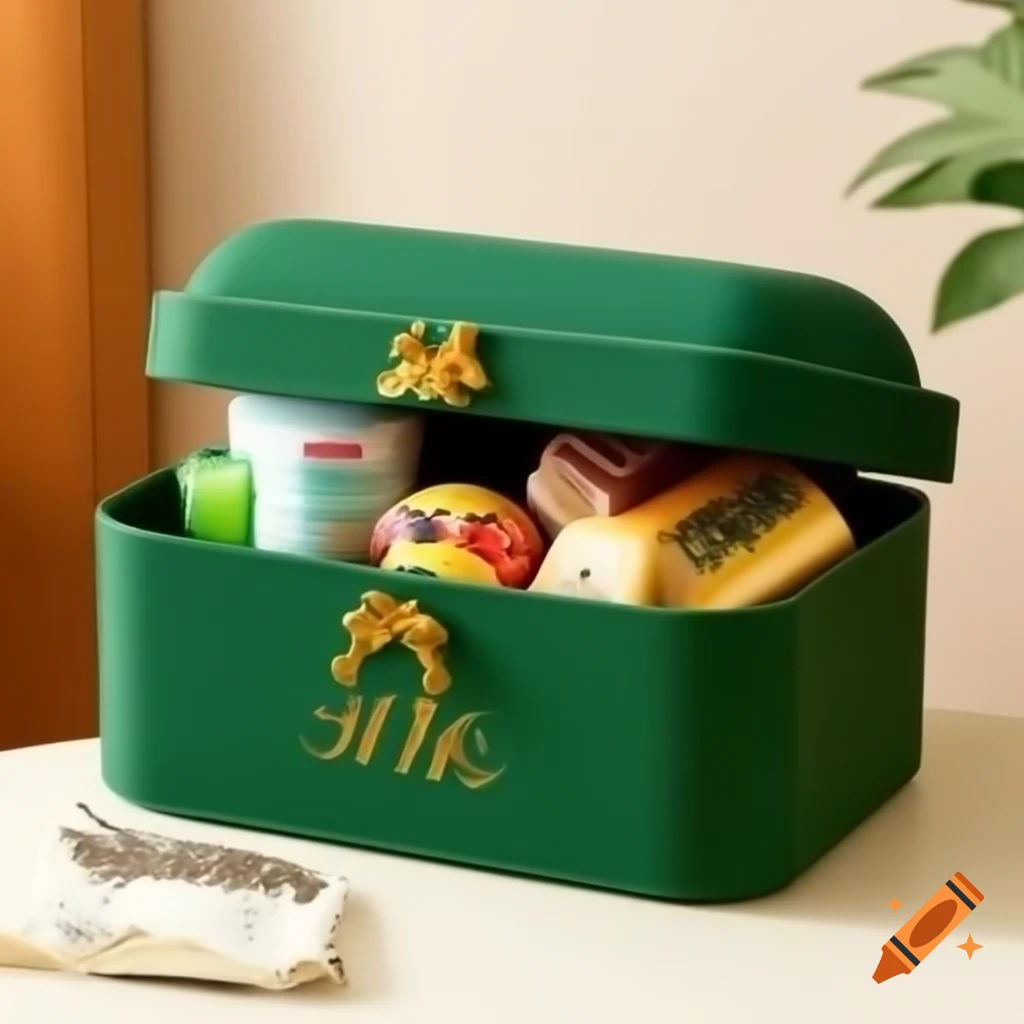 Green storage box with 'Home Sweet Home' phrase on Craiyon