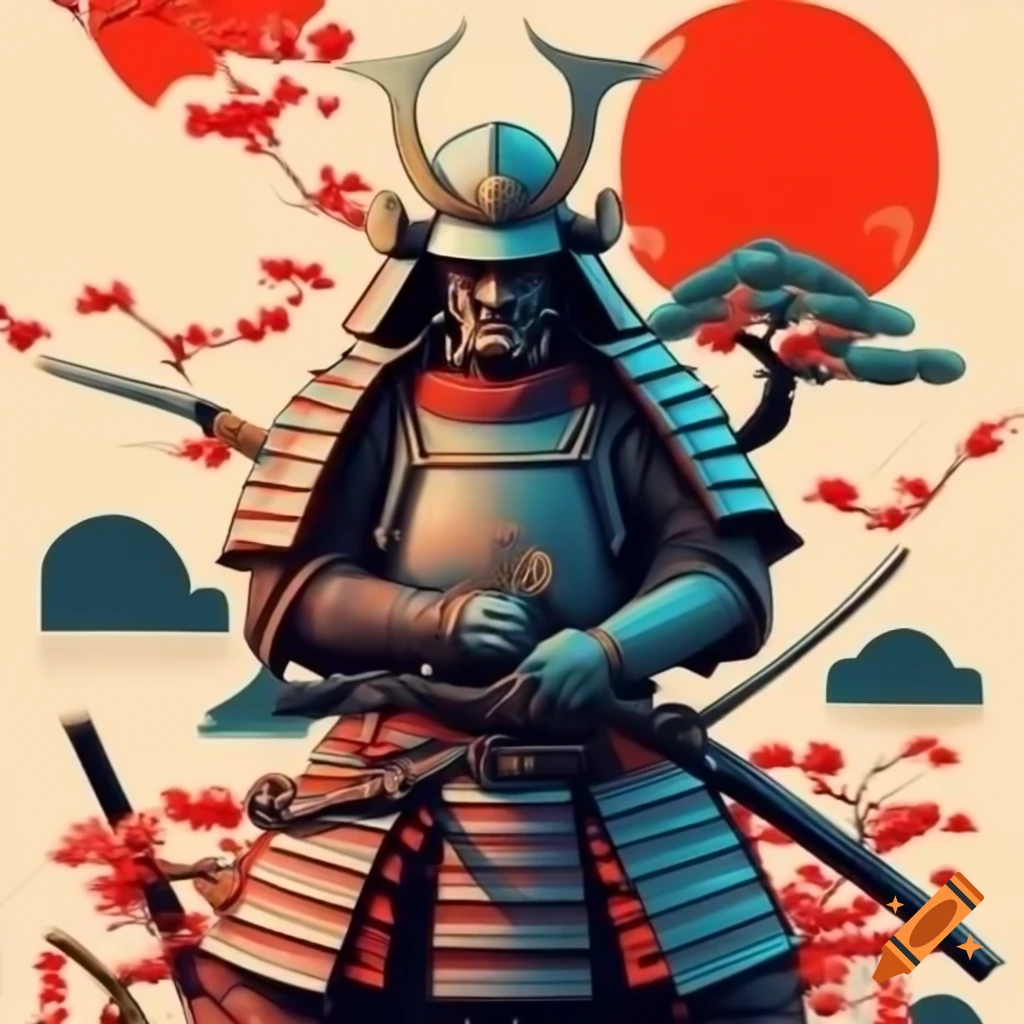 Recruitment poster for samurai with bold decorative font on Craiyon