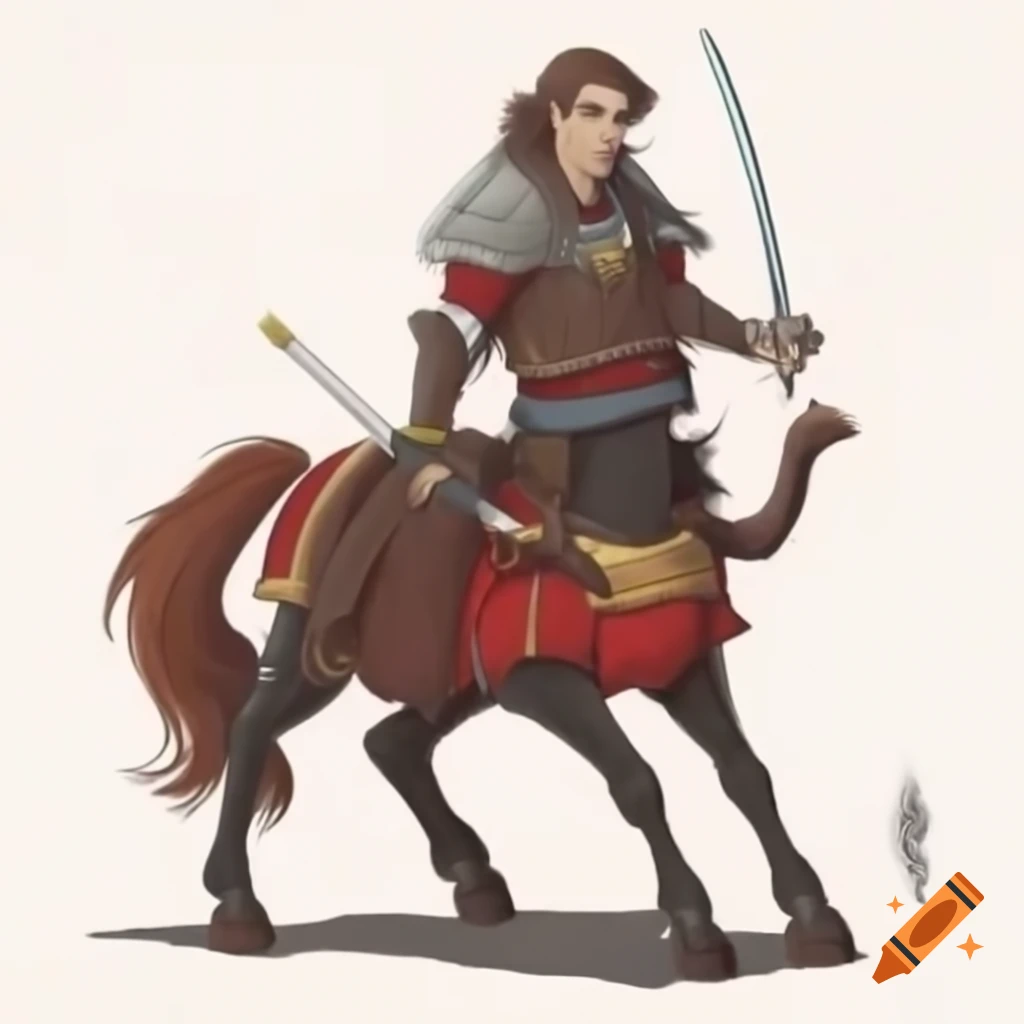 Tall centaur warrior in red samurai armor with fur padding on Craiyon